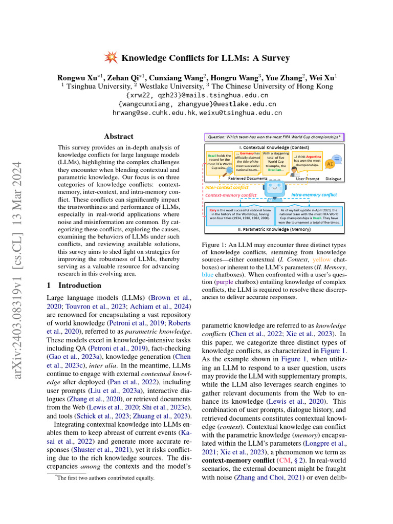 Knowledge Conflicts For LLMS: A Survey: The First Two Authors Contributed Equally | PDF ...
