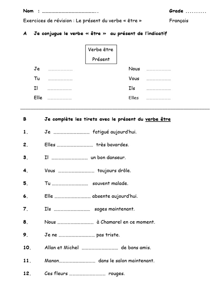 Exercices sur le verbe "être" au présent | PDF | Ouverture (échecs ...