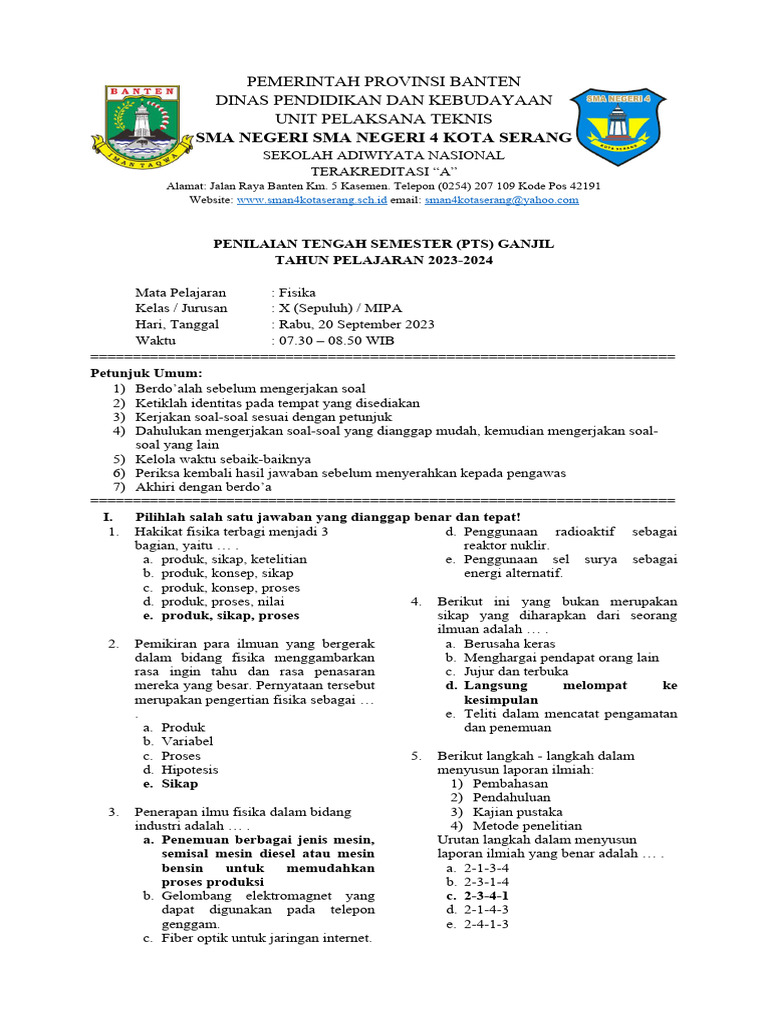 SOAL PTS - FISIKA - KELAS X Fix | PDF | Metode & Bahan Ajar