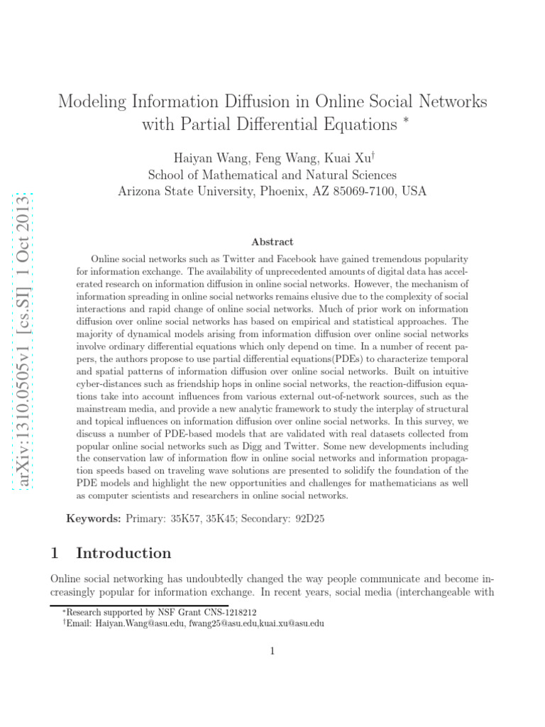 Modeling Information Diffusion Pdf Partial Differential Equation Social Media