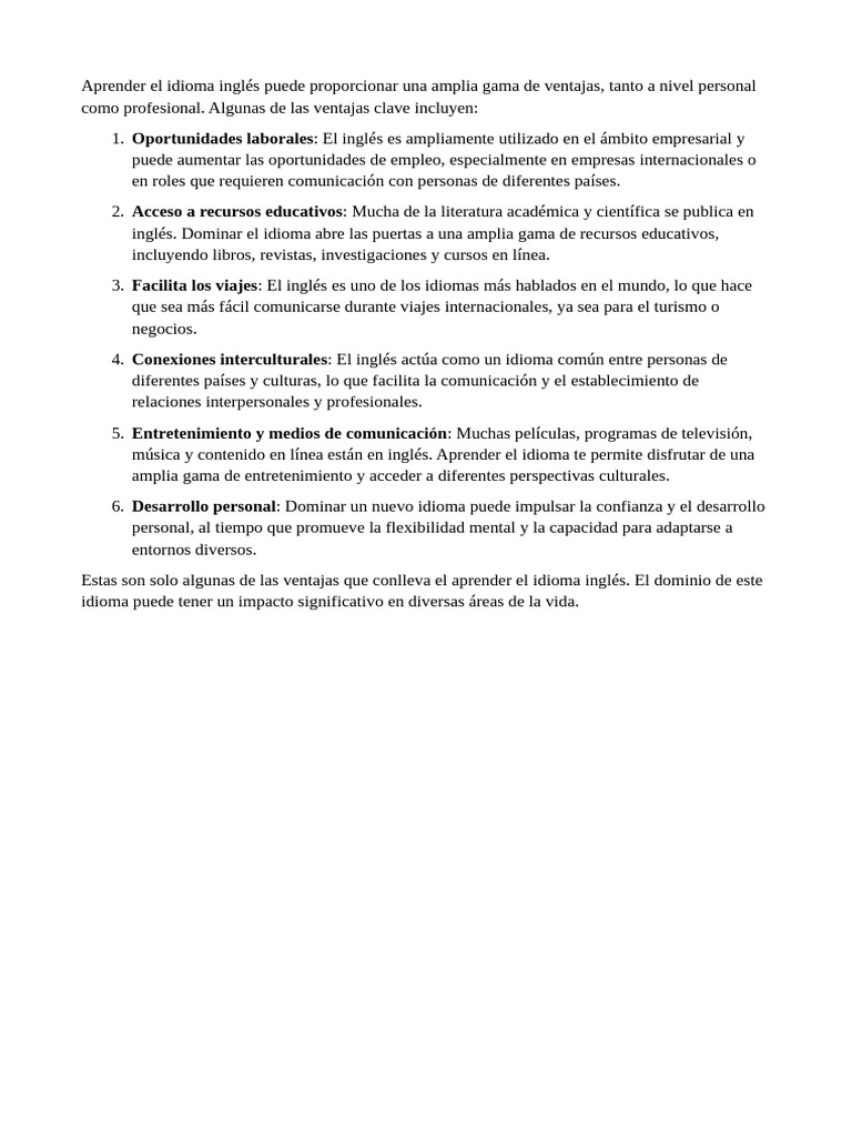 Ventajas de Saber Inglés | PDF