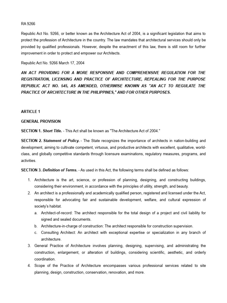 RA 9266 and PD 1096 Research | PDF | Architect | Ventilation (Architecture)