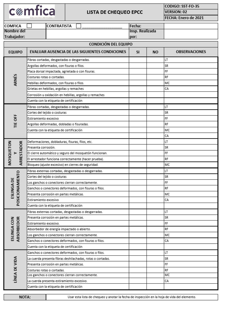 Sst-Fo-35 Formato Inspeccion Epcc | PDF | Materiales