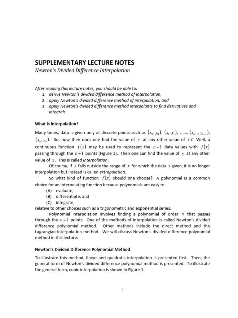 Interpolation by Newtons Divided Method | PDF | Interpolation | Polynomial