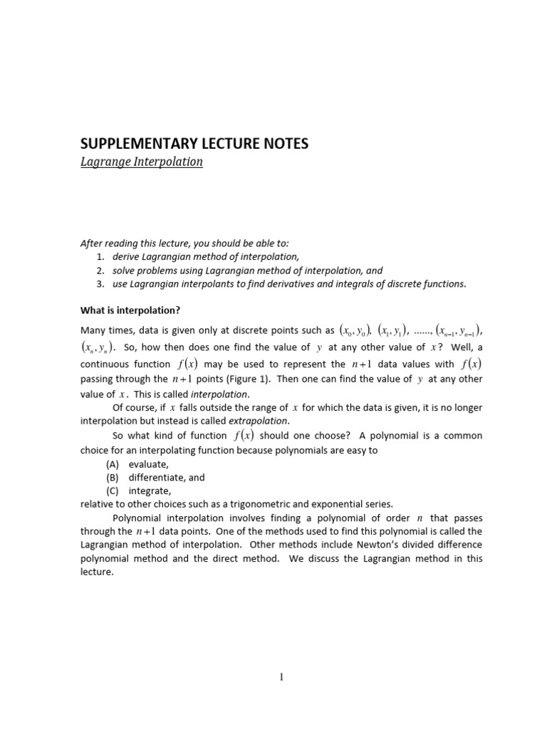 Interpolation lagrange | PDF | Interpolation | Function (Mathematics)