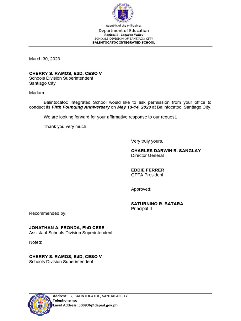 Request-Letter-5ft-Founding-Anniversary | PDF