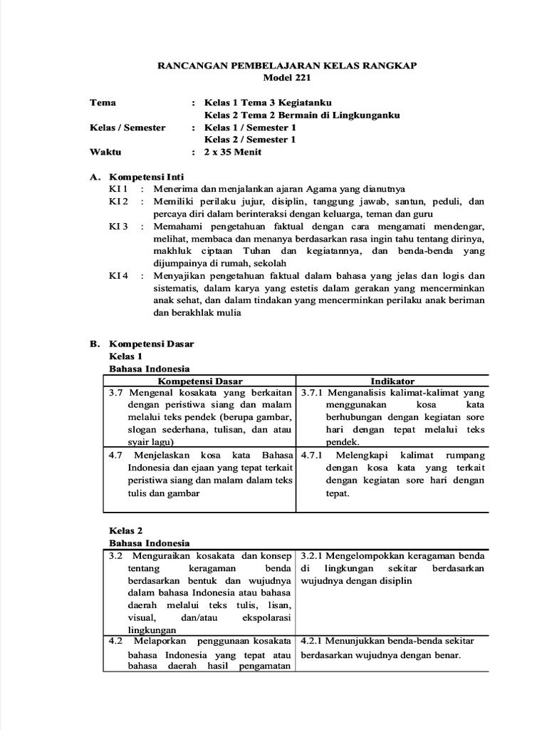 PDF RPP Kelas Rangkap Model 221 Compress | PDF