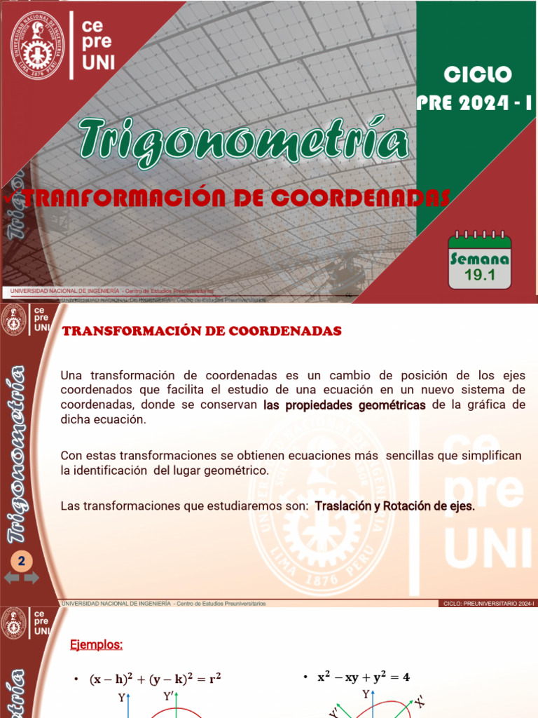 PRE 2024 I - Sesión 19.1 - Transformacion de coordenadas-1 | PDF | Sistema de coordenadas ...