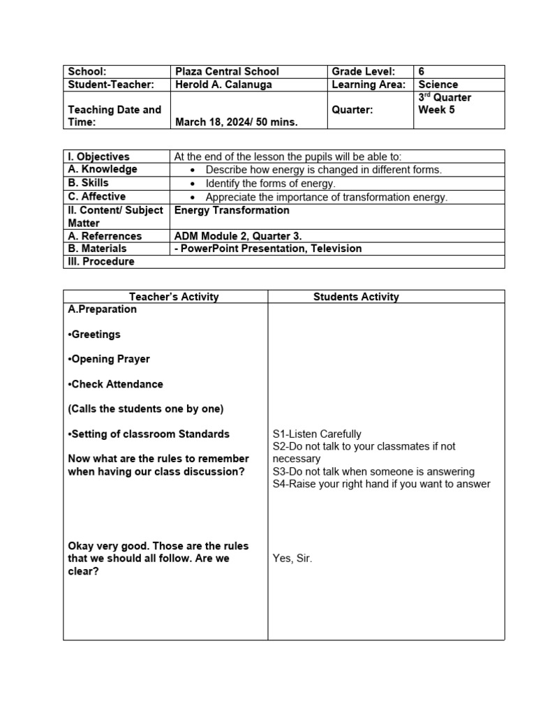 Energy Transformation DLP | PDF