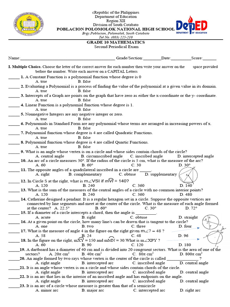 Math 2nd Periodical g10 Lower | PDF | Tangent | Circle