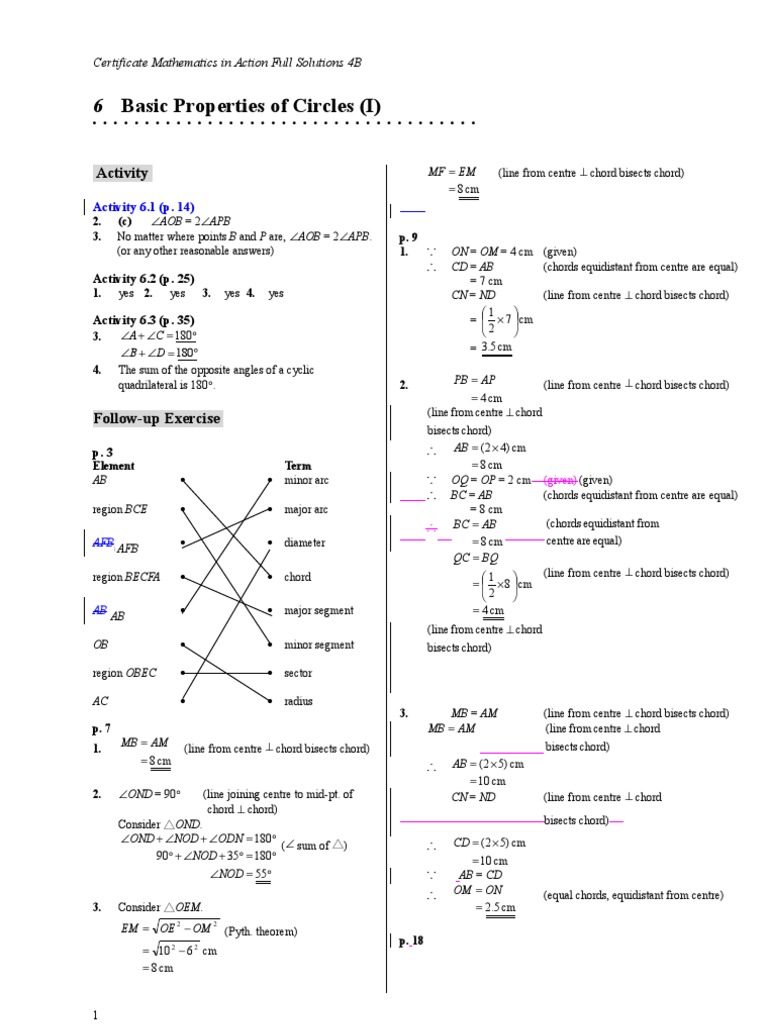 Circle Properties Solutions Guide 4B | PDF