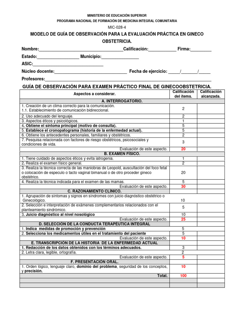 Guia de Observacion para Ex Pract Go | PDF | Diagnostico medico | Evaluación