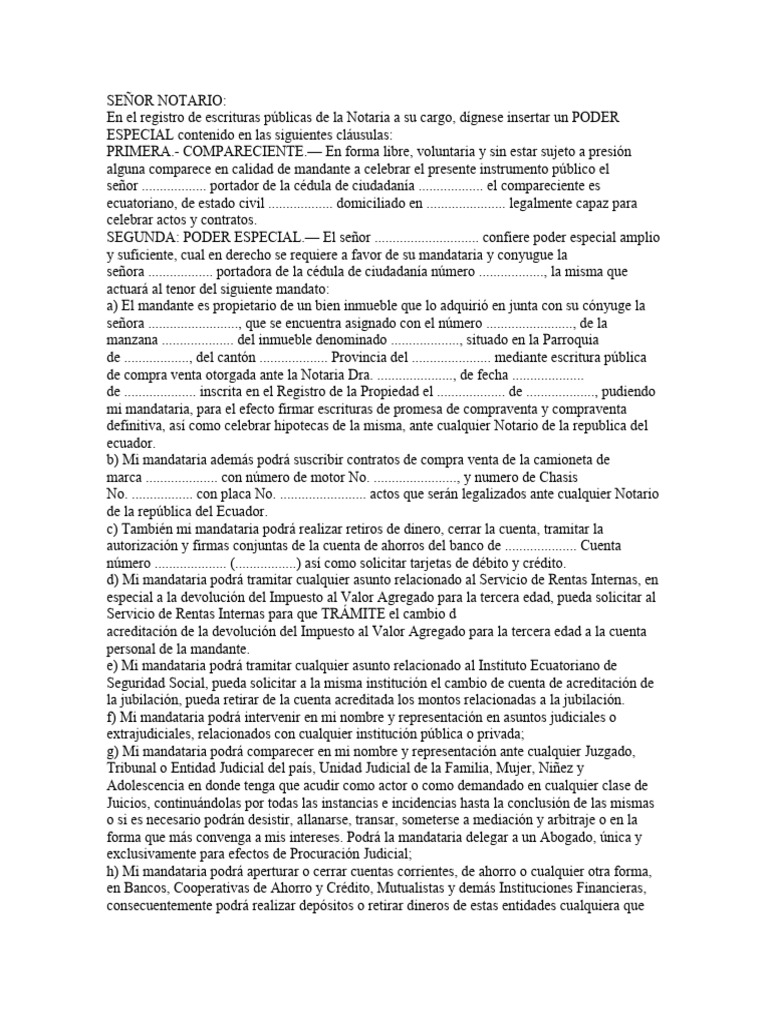 MODELO MINUTA PODER ESPECIAL | PDF | Bancos | Propiedad