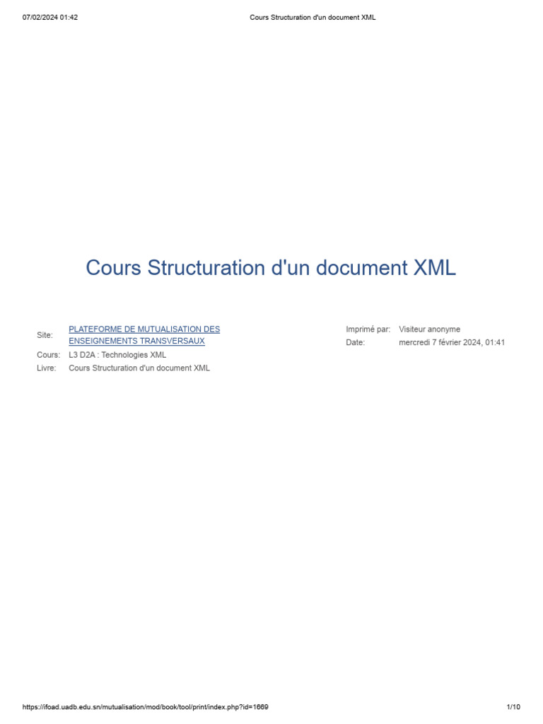 Cours Structuration D'un Document XML | PDF | XML | Langage de balisage