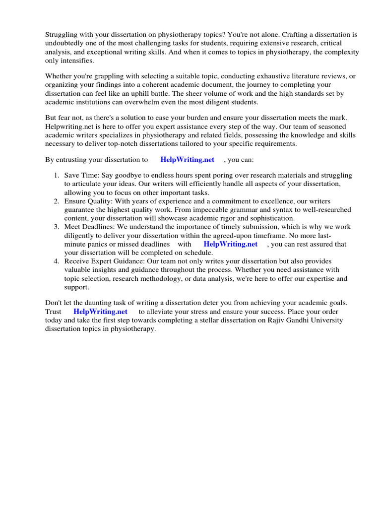 Rajiv Gandhi University Dissertation Topics in Physiotherapy | Download ...