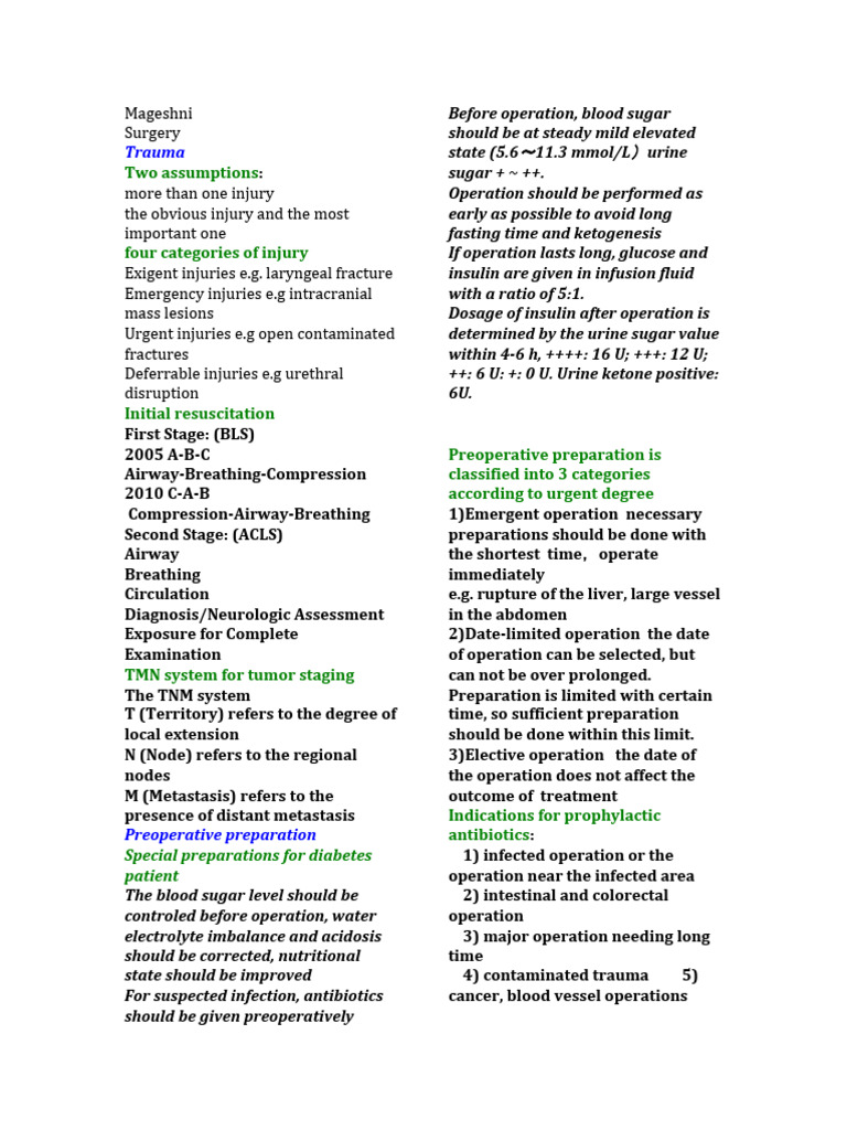 Surgery Teachers Keypoints | PDF | Shock (Circulatory) | Anesthesia