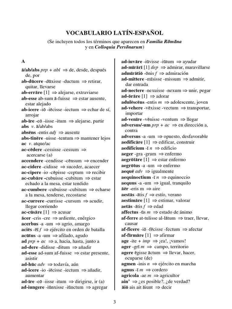 Vocabulario - Lingua Latina | PDF