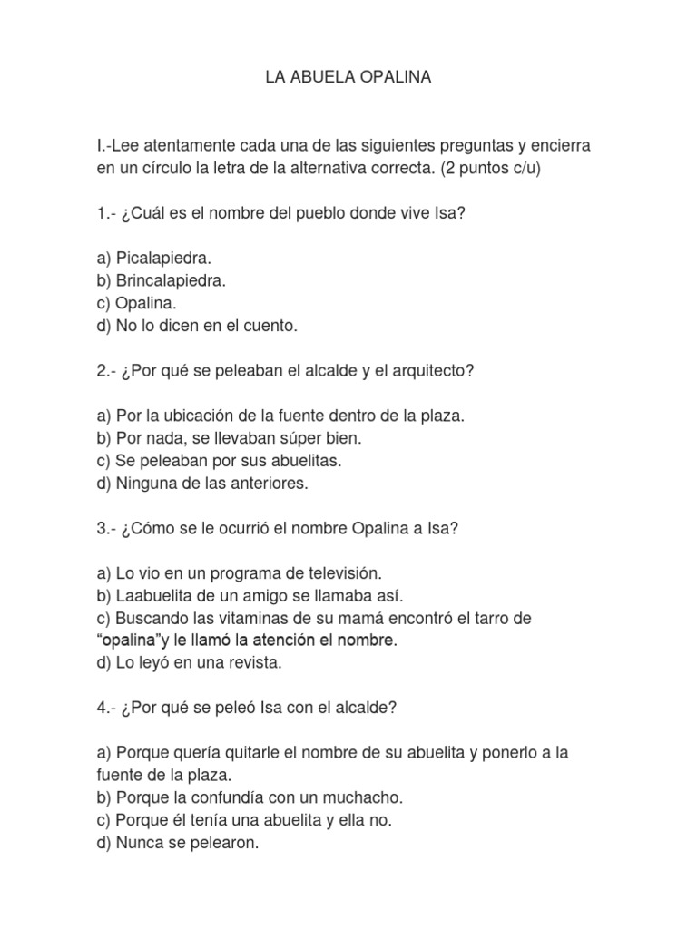 Preguntas La Abuelina Opalina | PDF