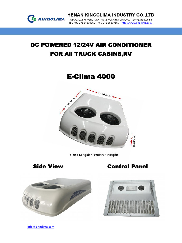 Eclima4000 (12V24V) - KINGCLIMA Industry | PDF | Truck | Air Conditioning