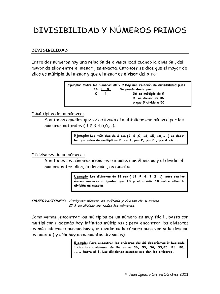 Divisibilidad Numeros Primos | PDF | División (Matemáticas) | Número primo