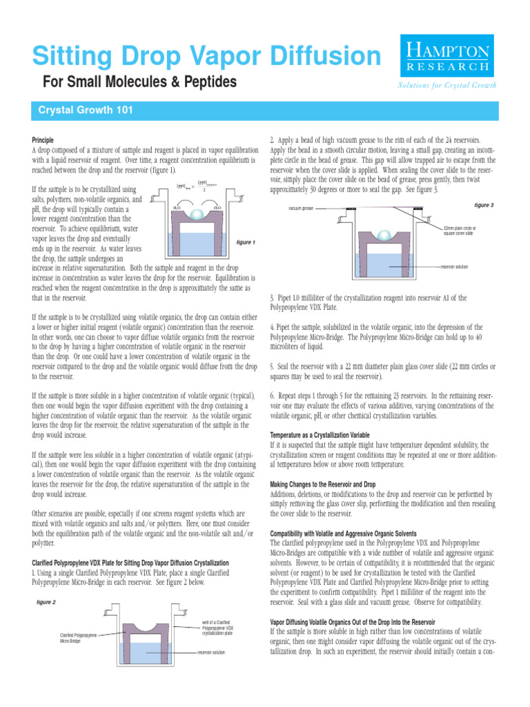 Sitting Drop Vapor Diffusion Guide | PDF | Crystallization | Solubility