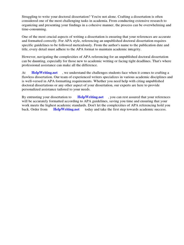 Apa Reference Unpublished Doctoral Dissertation | PDF | Thesis | Apa Style