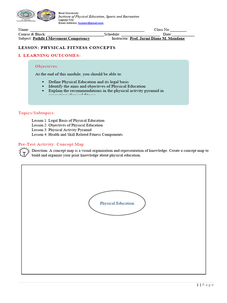 1 Physical Fitness Concepts | PDF | Physical Fitness | Physical Education