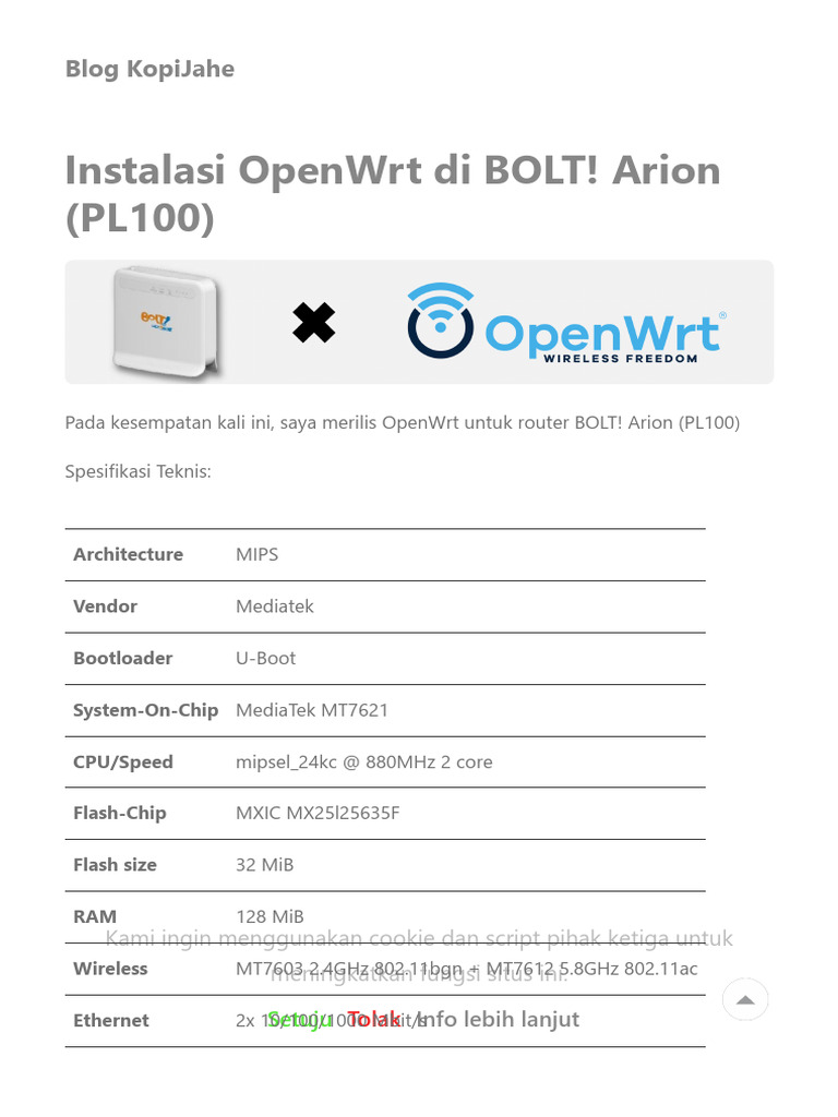 Instalasi OpenWrt Di BOLT! Arion (PL100) - Blog KopiJahe | PDF | Komputer