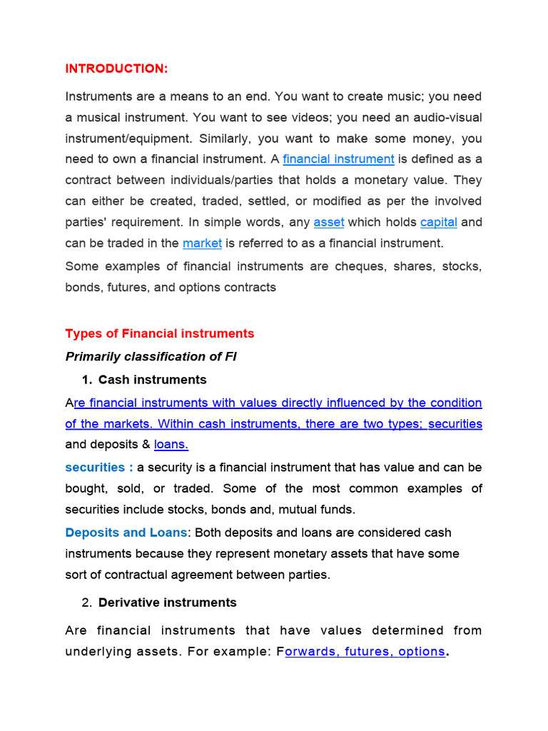 Understanding Financial Instruments Types | PDF | Derivative (Finance ...
