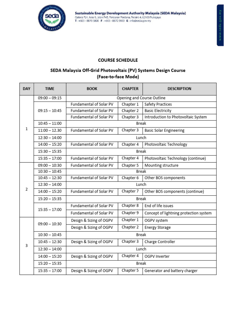 Course Schedule | PDF | Photovoltaic System | Photovoltaics
