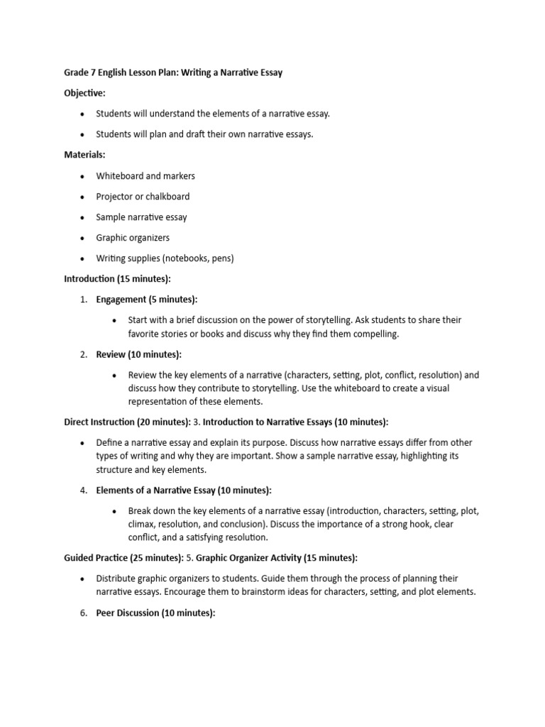 Grade 7 Narrative Essay Writing Plan | PDF | Essays | Narrative