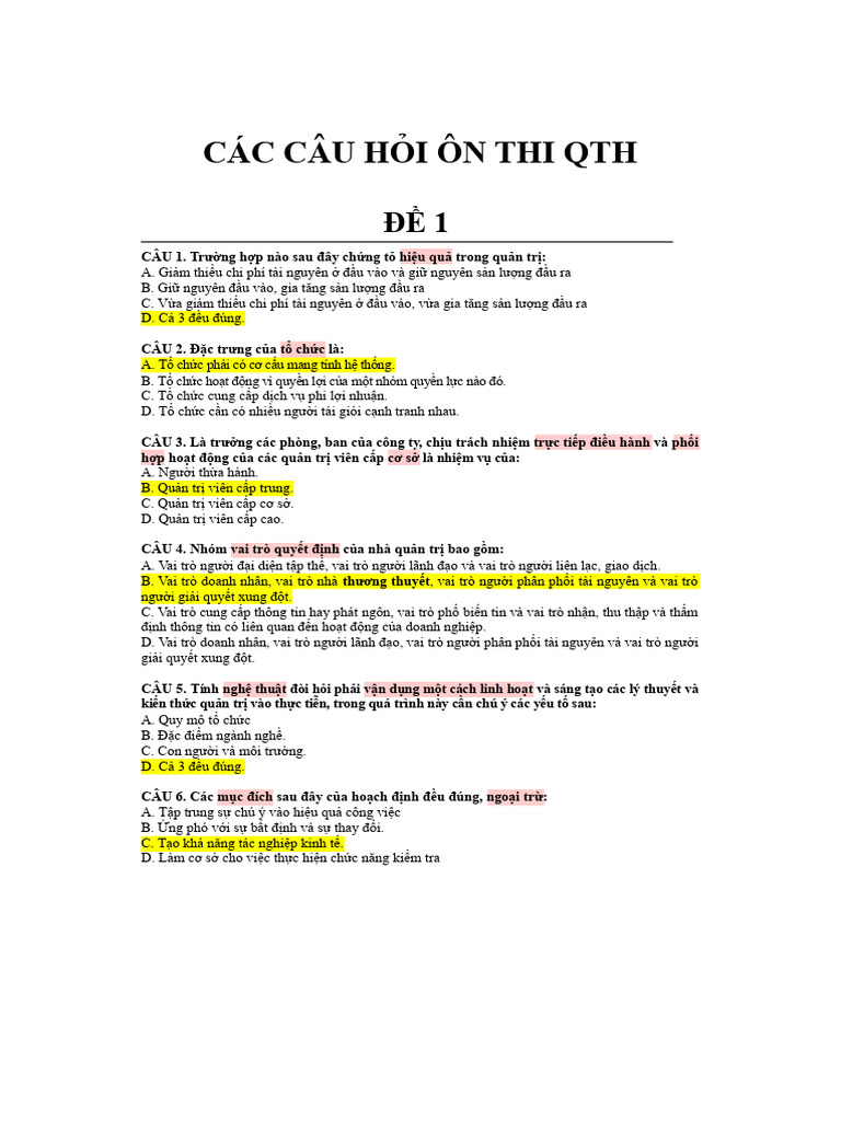 Các Câu Hỏi Ôn Thi Qth | PDF
