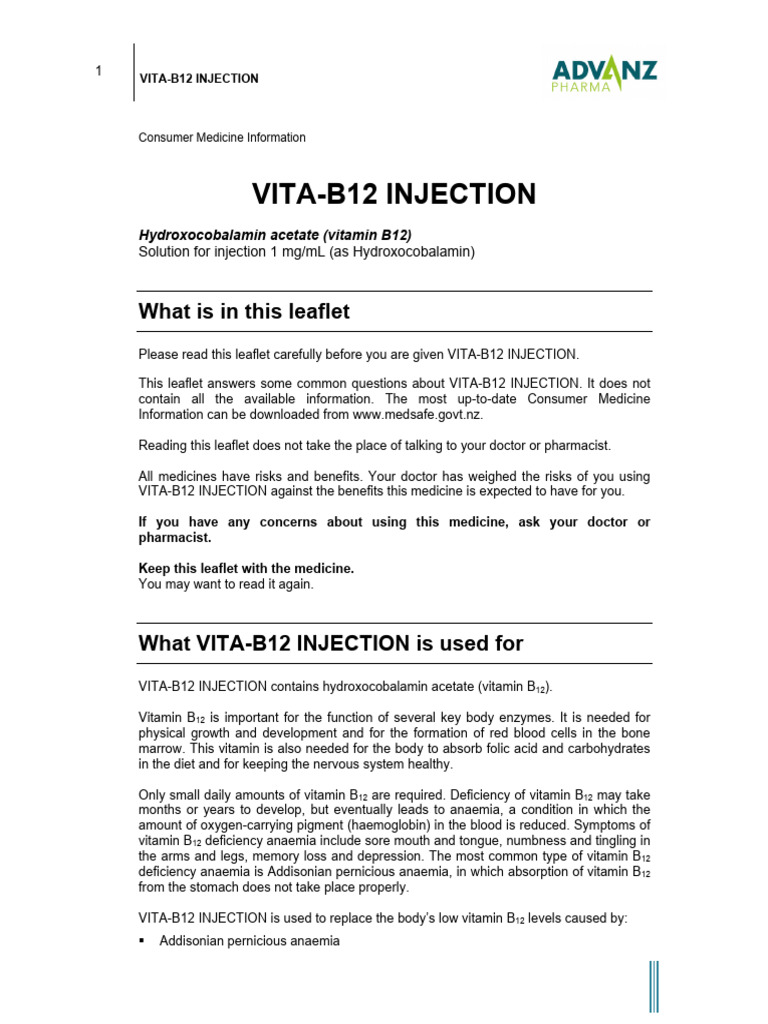 Microsoft Word - CMI Clean - VitaB12 | PDF | Vitamin B12 | Anemia