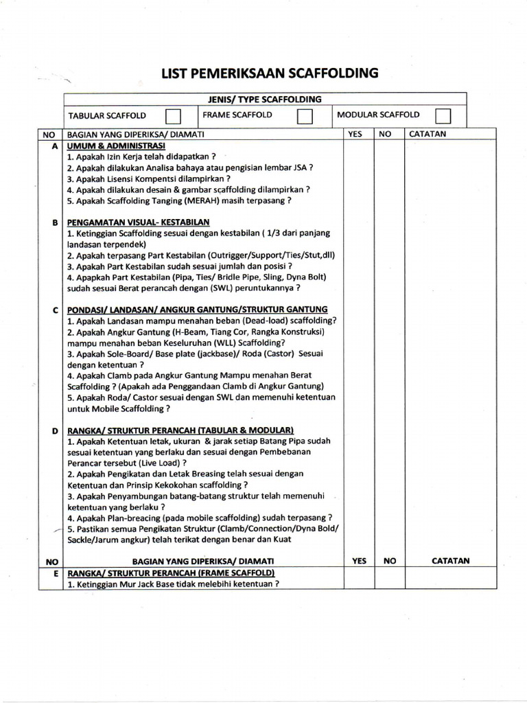 Form Inspeksi Scaffolding | PDF