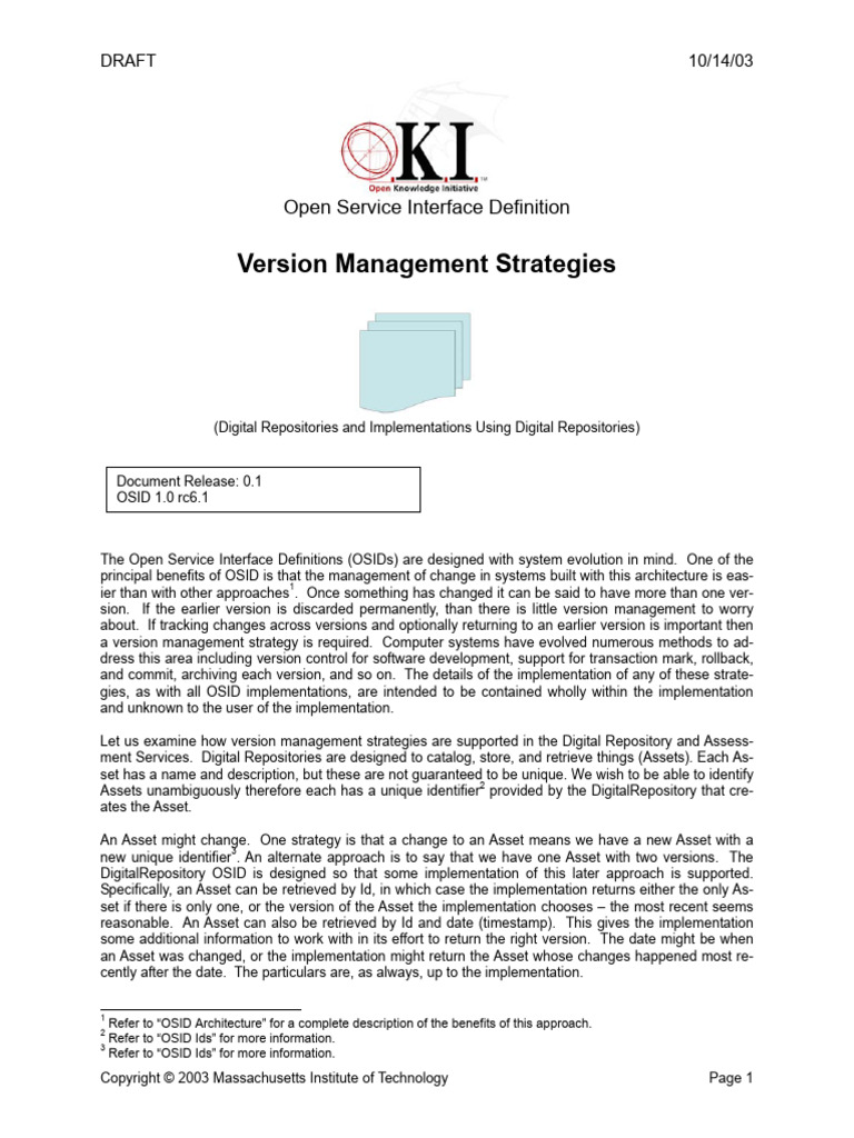 OSID VersionMgmt Rel 0 1 | PDF | Digital Library | Software Engineering