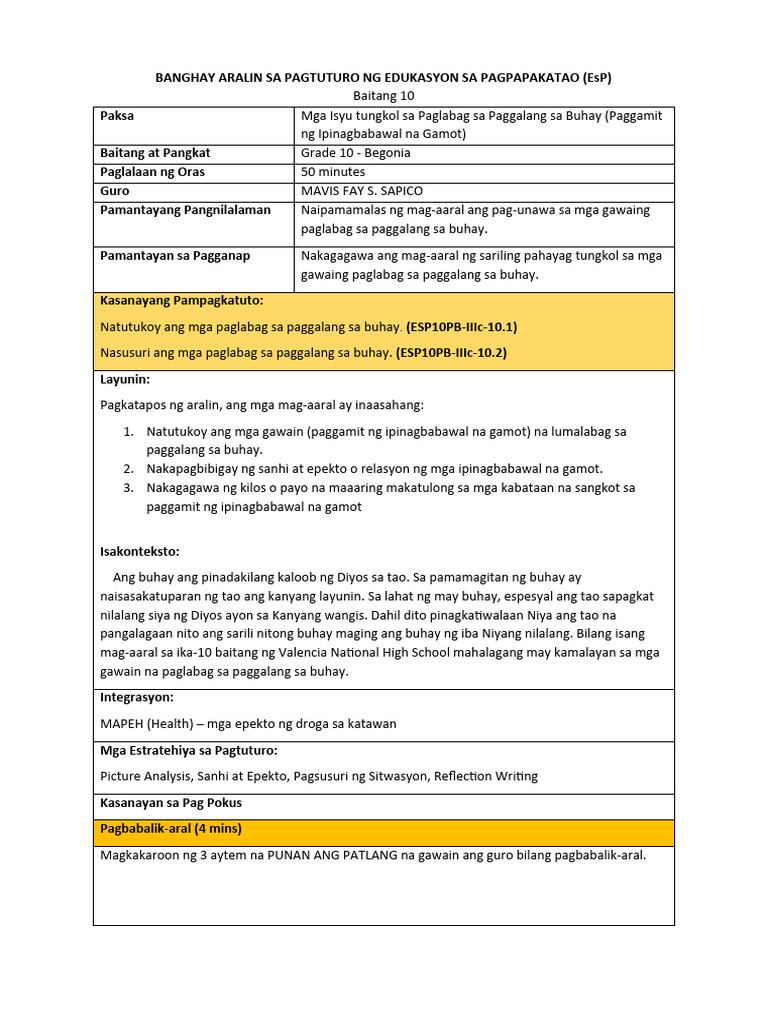 Esp 10 Lesson Exemplar q3 | PDF