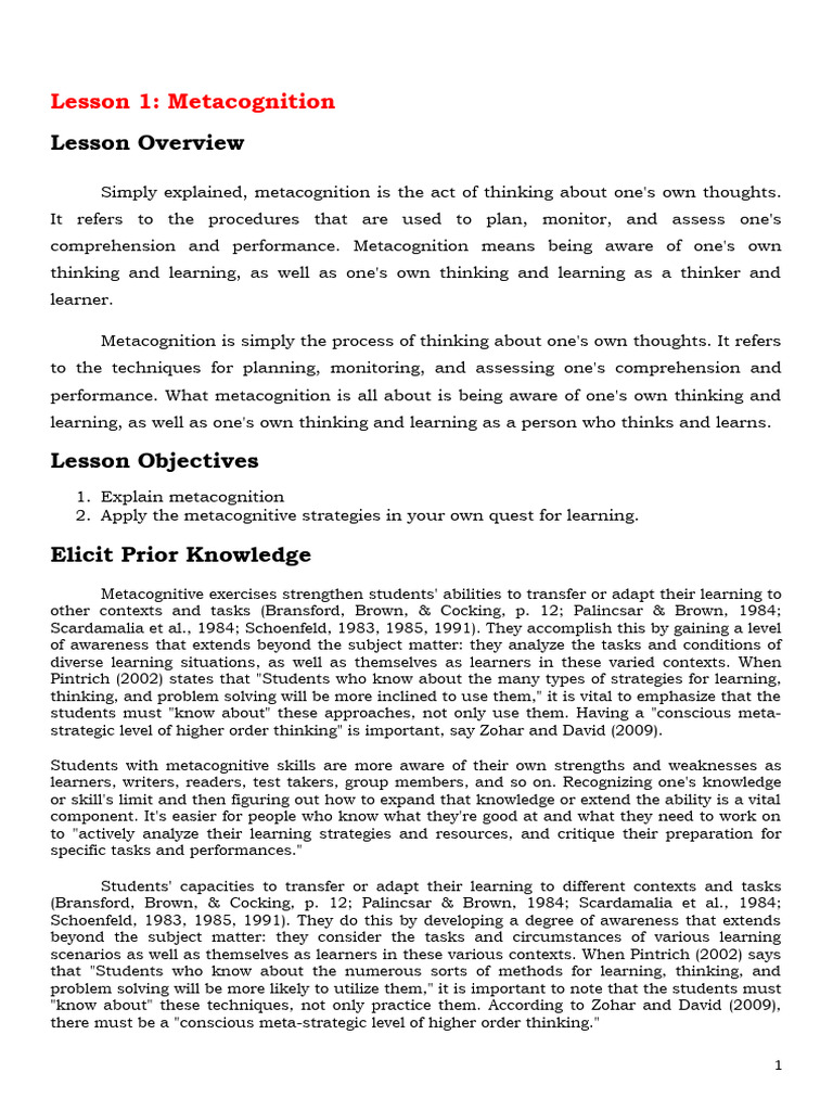 Facilitating Learning Module | PDF | Metacognition | Learning