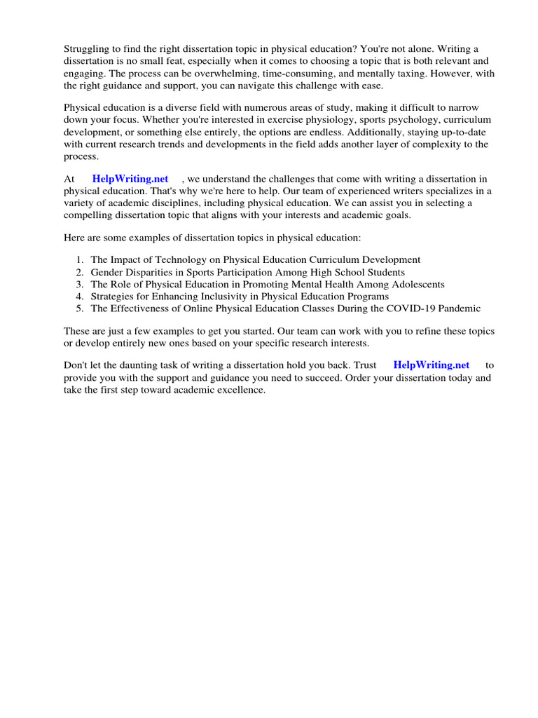 Dissertation Topics Examples in Physical Education | PDF | Physical Education | Teachers