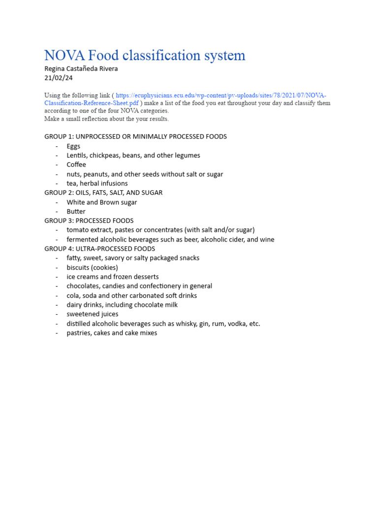 NOVA Food Classification System | PDF