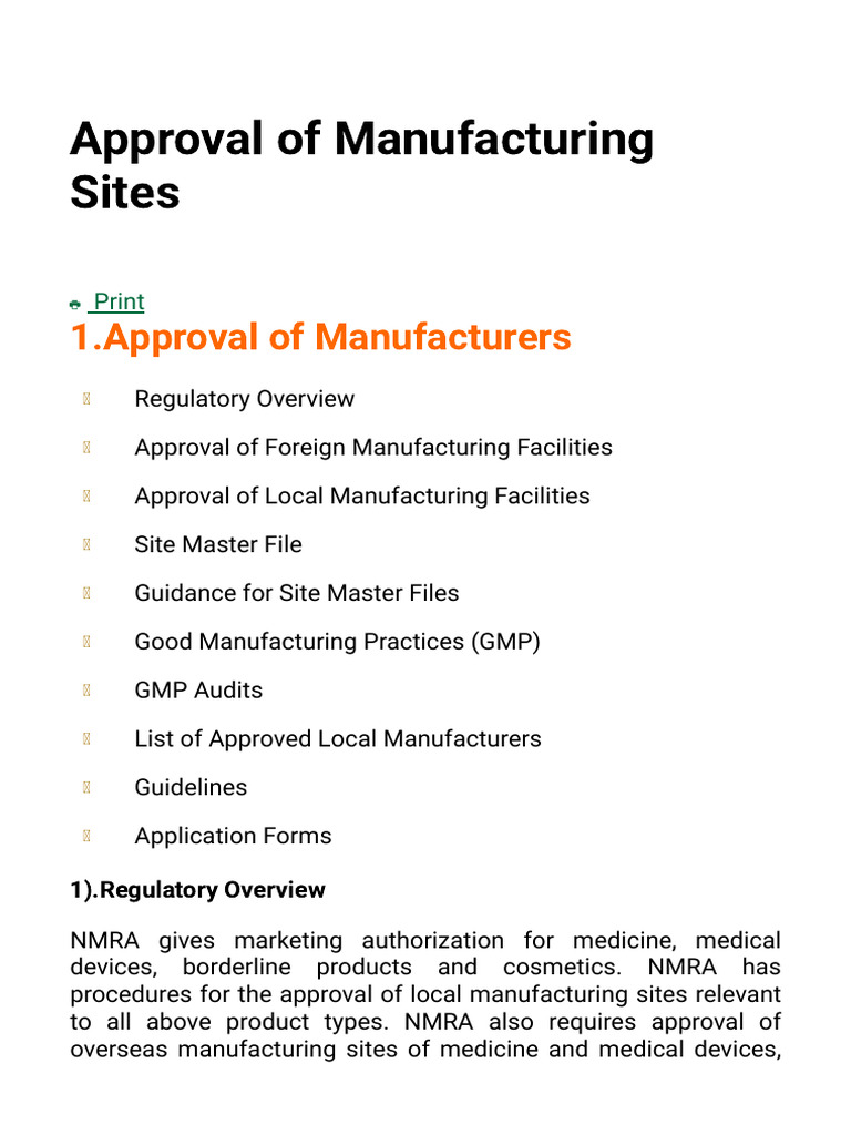 NMRA Manufacturing Site Approval Guide | PDF