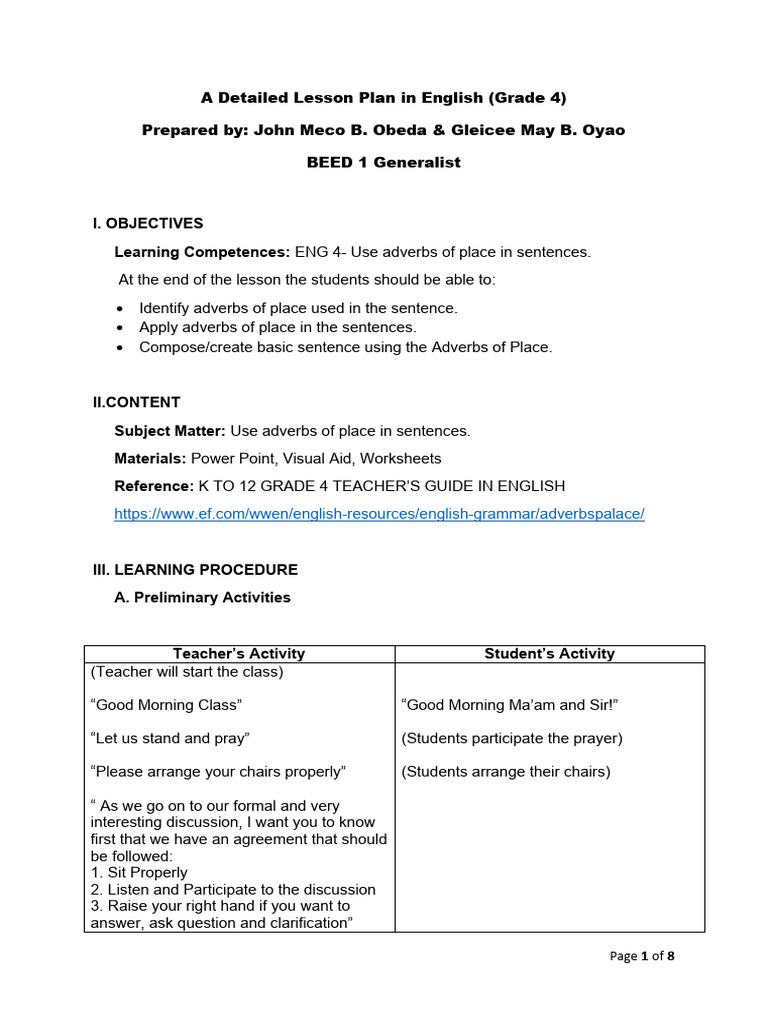 A Detailed Lesson Plan in English | PDF | Lesson Plan | Human Communication