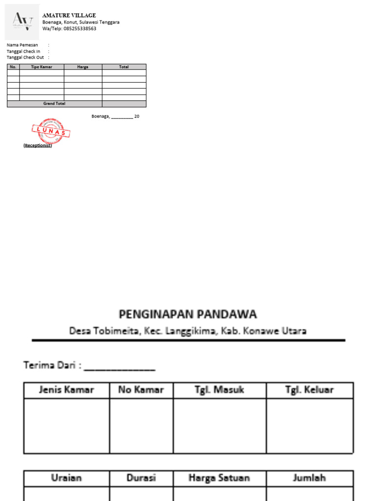 Contoh Nota Penginapan Hotel | PDF