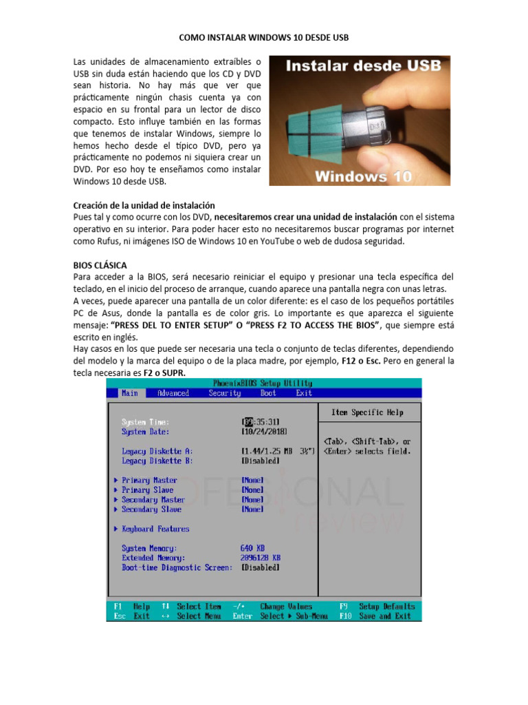 Como instalar Windows 10 desde USB | PDF | Arranque | Windows 10