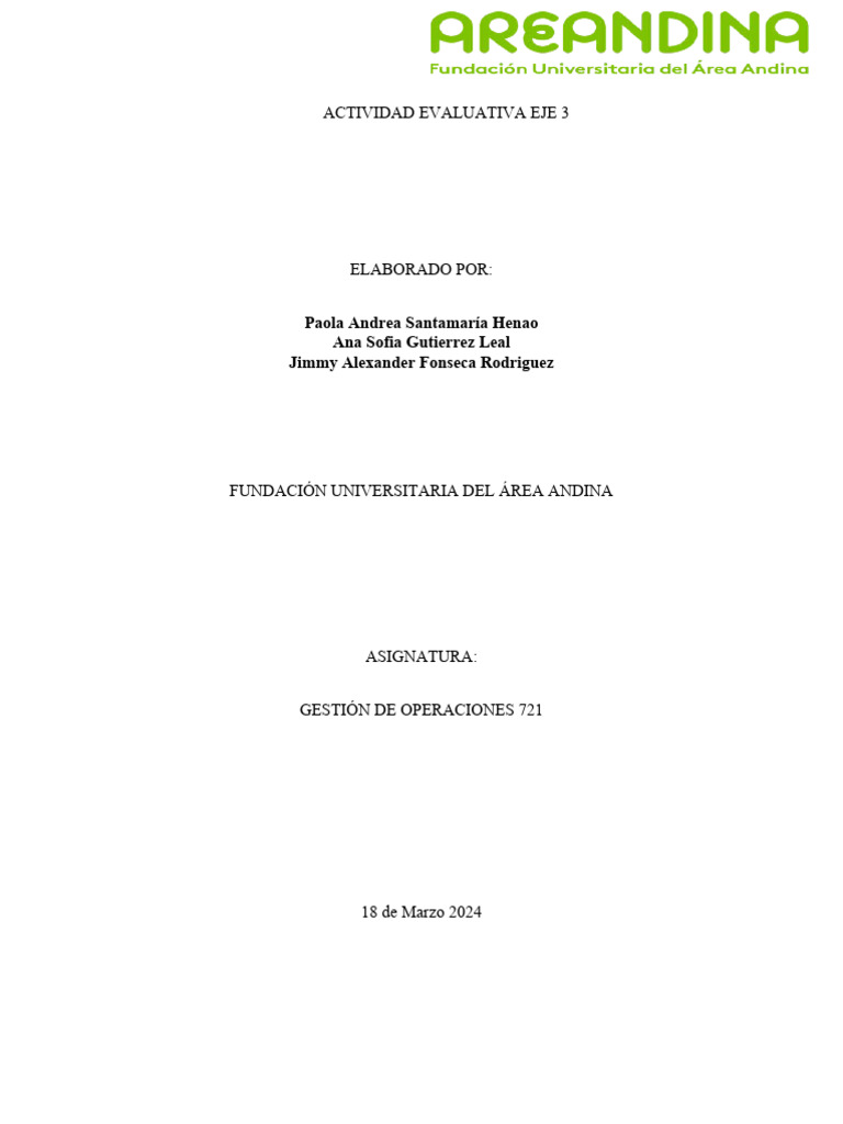 Actividad Evaluativa Eje 3 (Gestion de Operaciones) | PDF | Business ... Actividad Evaluativa Eje 3 (Gestion de Operaciones) | PDF | Business ...
