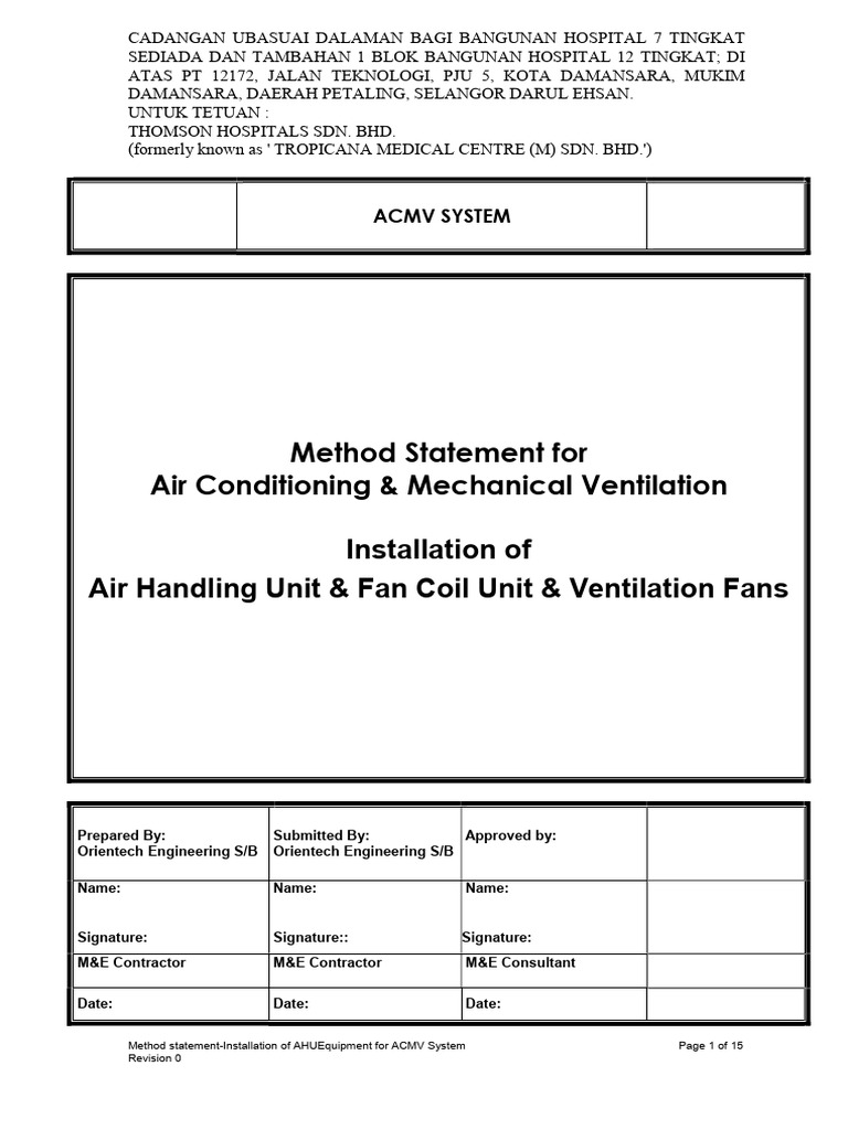 Method Statement Installation Of Ahu Pdf Pipe Fluid Conveyance