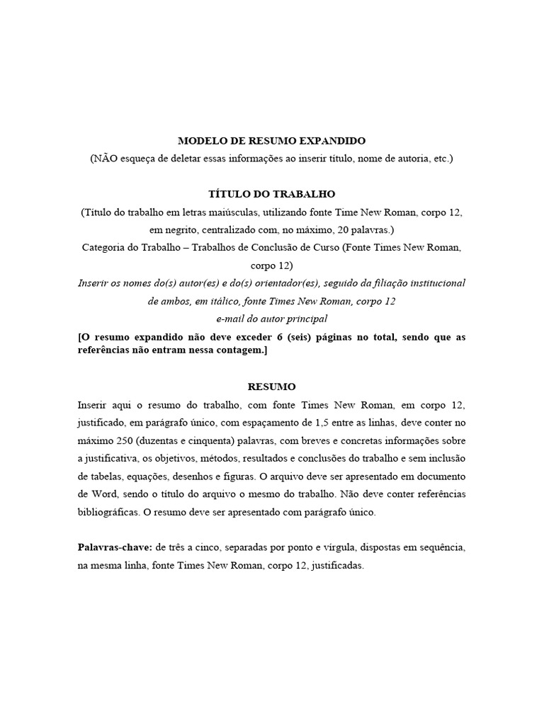 Formato De Resumo Do Artigo