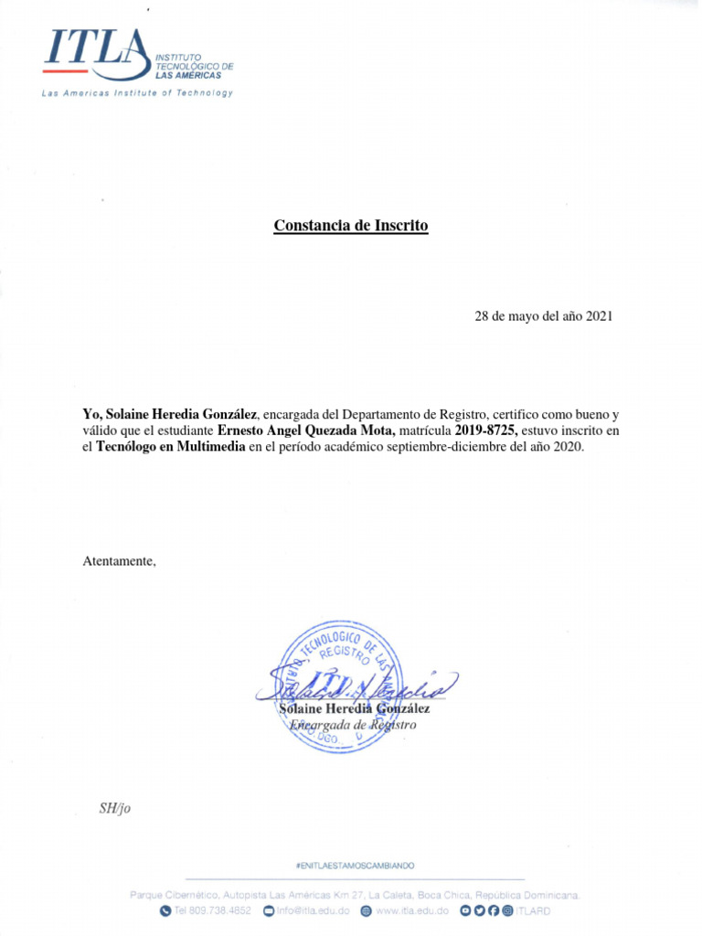 Constancia de Estudios Itla | PDF