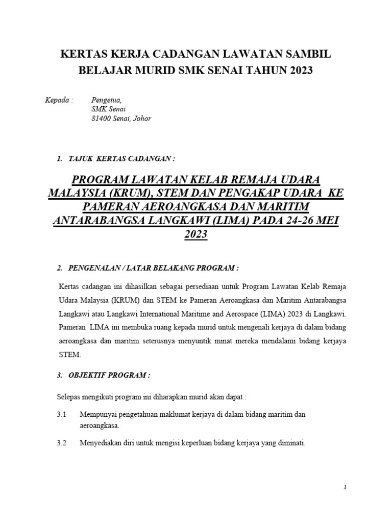 Kertas Kerja Lawatan | PDF