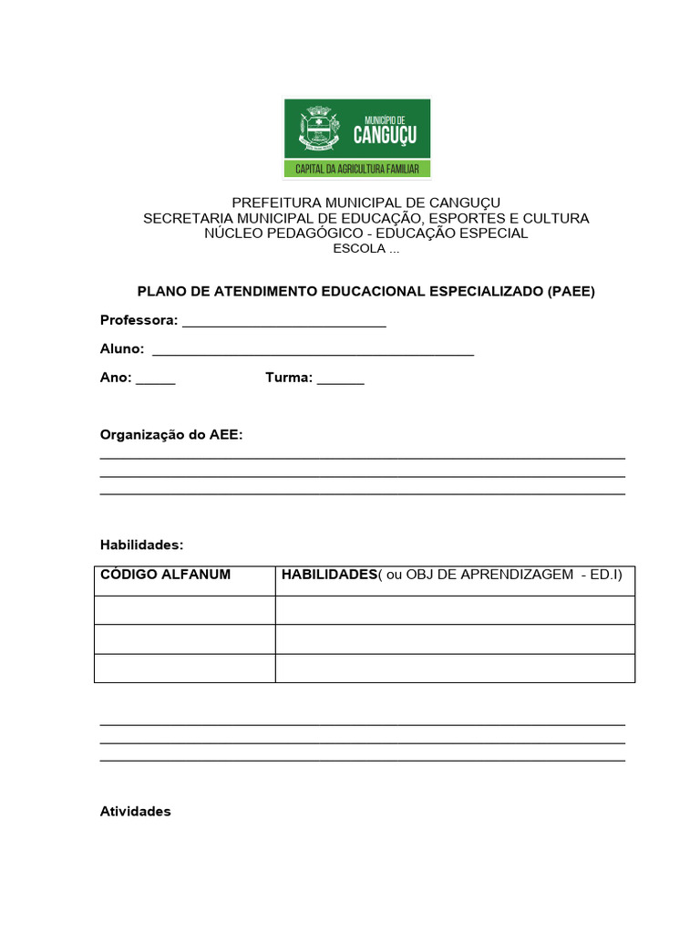 Plano de Aee | PDF | Educação Especial | Modificação comportamental