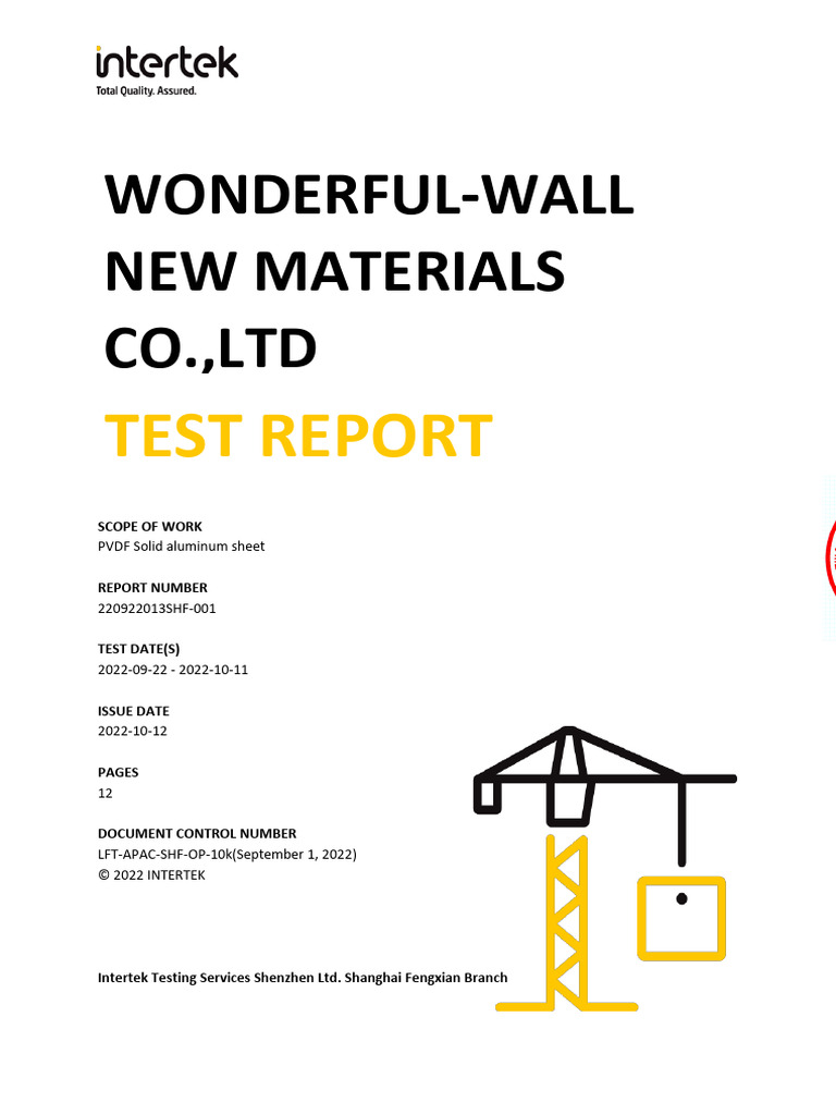 AAMA 2605-22 Test Report for Aluminum | PDF | Materials